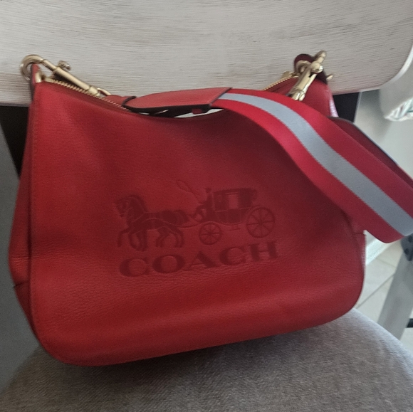 Coach | Bags | Coach Red Leather Shoulder Bag With Gold Handtag | Poshmark